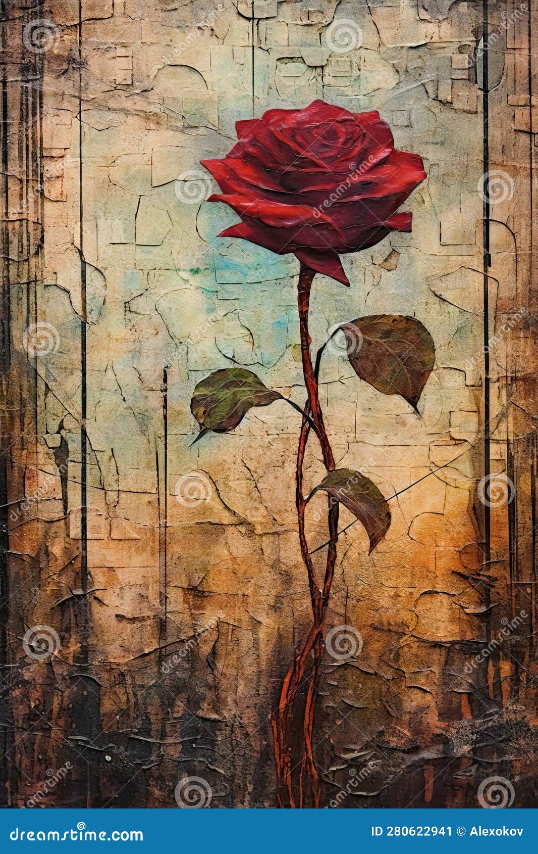 Surreal Red Rose in Bloom Mixed Media Artwork. Stock Illustration ...