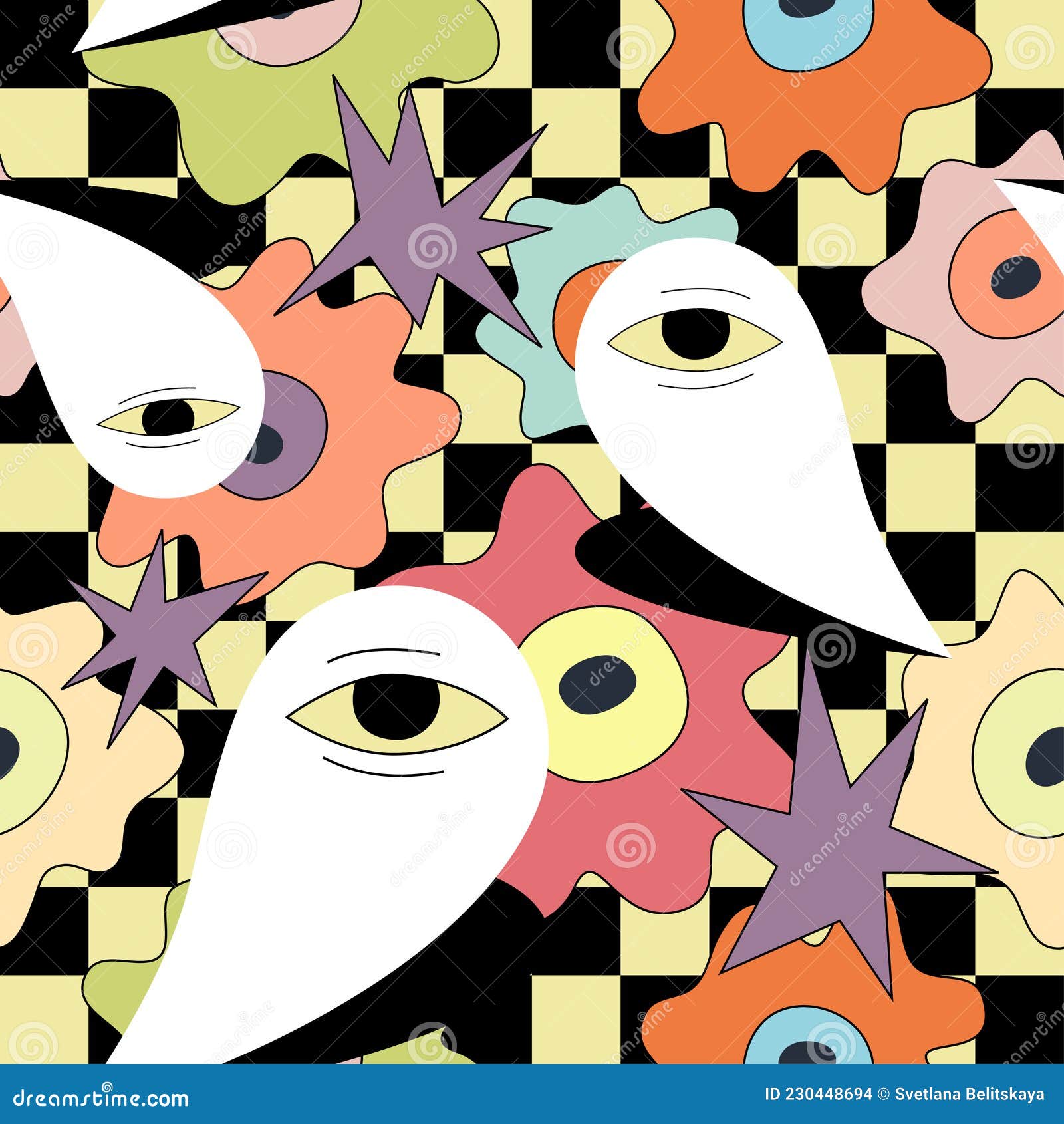 Surreal Repeated Pattern with Eyes Stock Vector - Illustration of flat ...