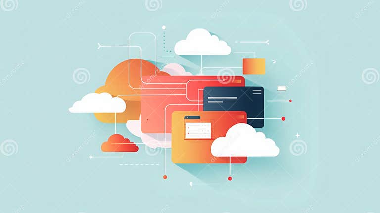 Abstract Cloud Computing Concept with Floating Folders and Documents Stock Illustration ...