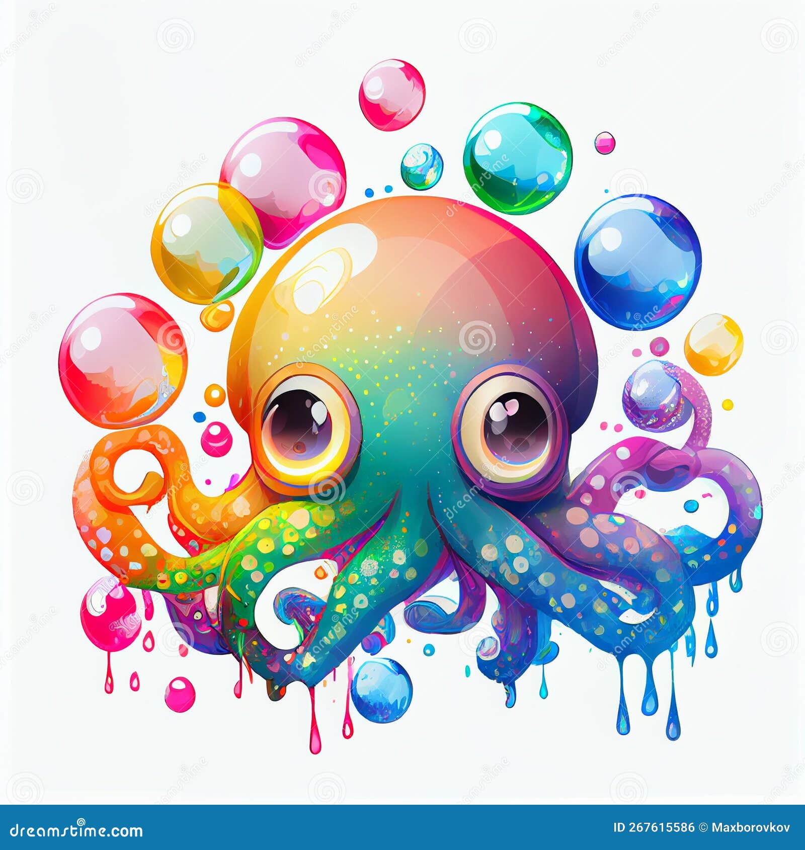 Surreal Sad Octopus with Dripping Paints. Generative AI Stock ...