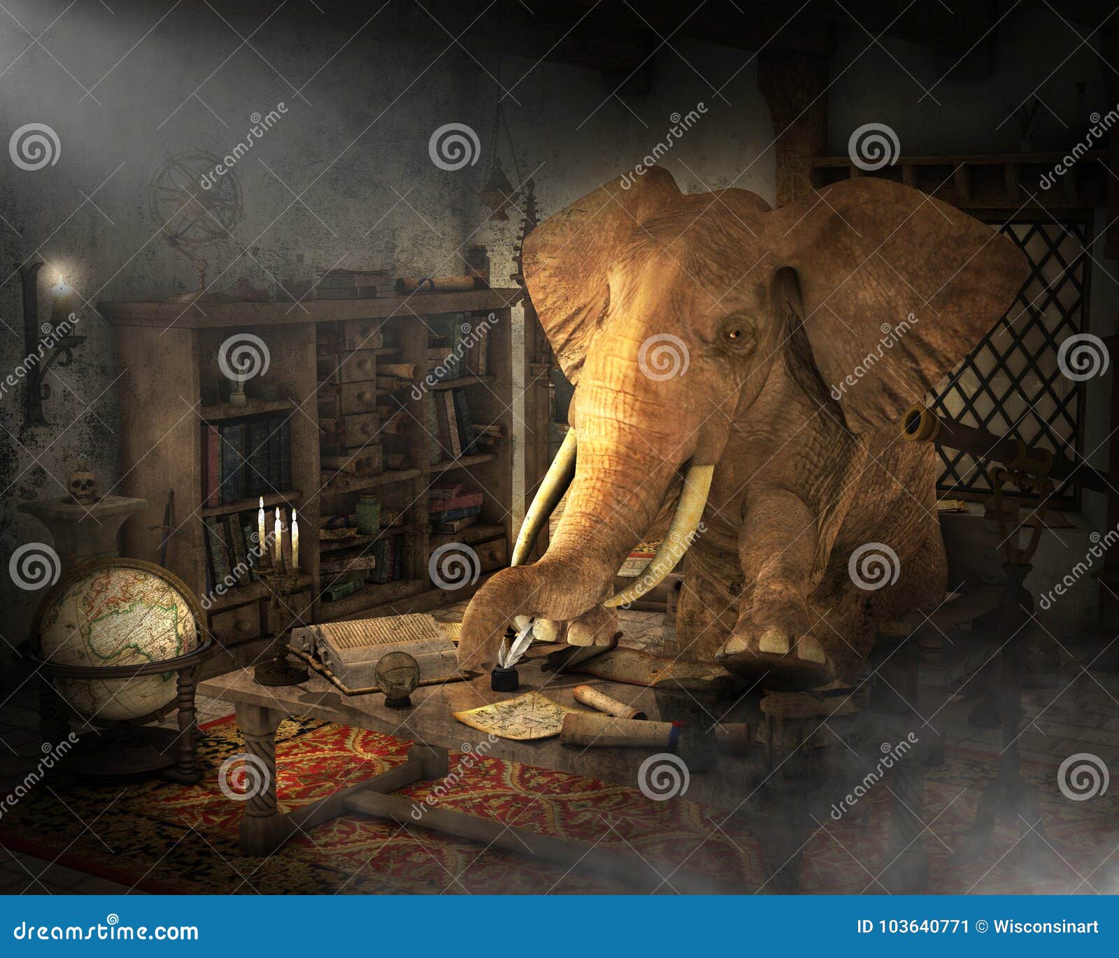 Alchemist Elephant, Medieval Science, Study Stock Image - Image of ...