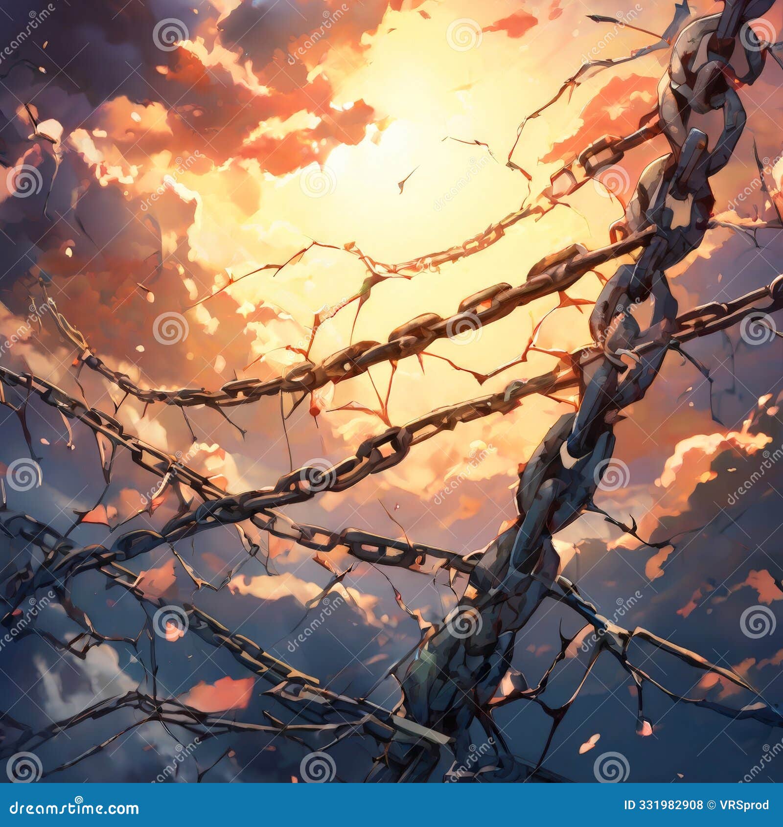 Surreal Scene of Broken Chains Against Vibrant Sky during Sunset Stock ...