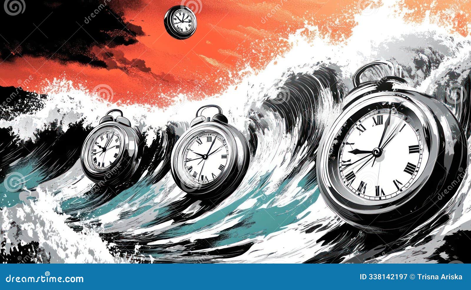 A Surreal Scene of Clocks in Waves, Symbolizing the Passage of Time and ...