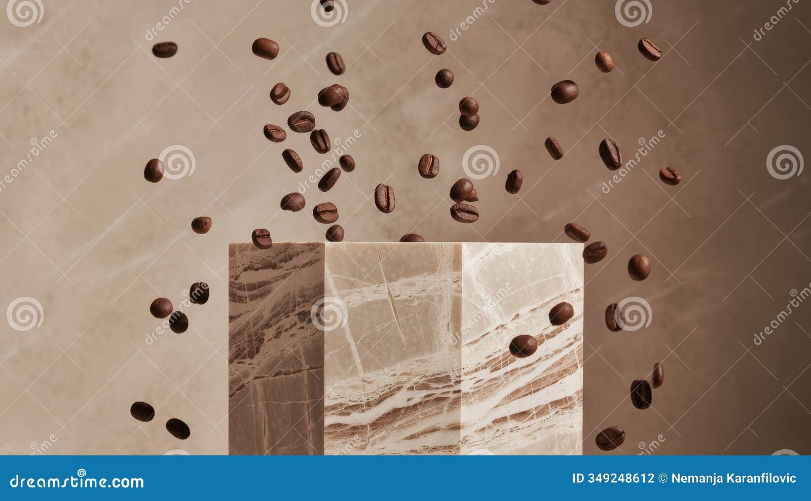 Surreal Scene of Coffee Beans Flying Around Cinder Block Structure ...
