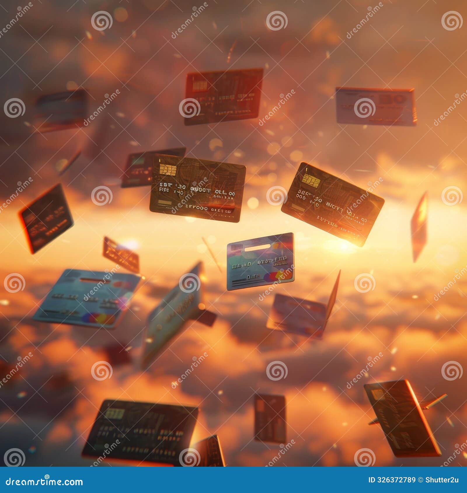 A Surreal Scene with Credit Cards Floating in the Air Stock ...