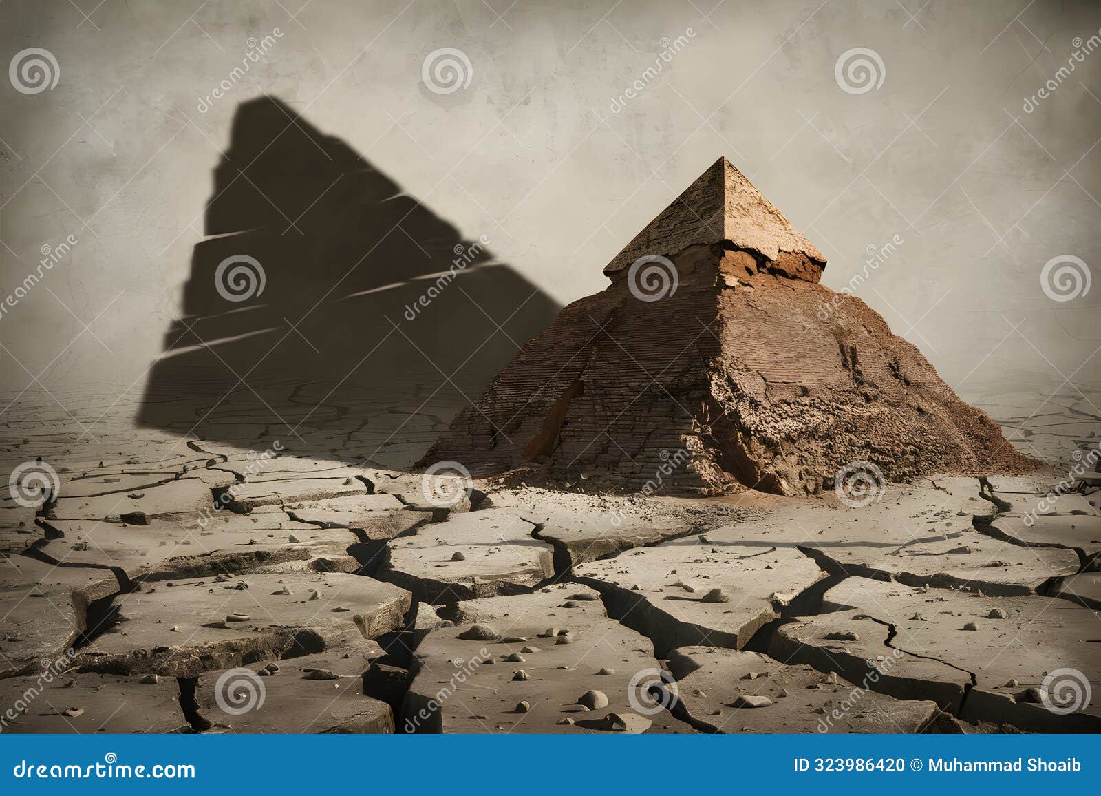 Surreal Scene Crumbling Pyramid on Cracked Ground, Abstract Shadow ...