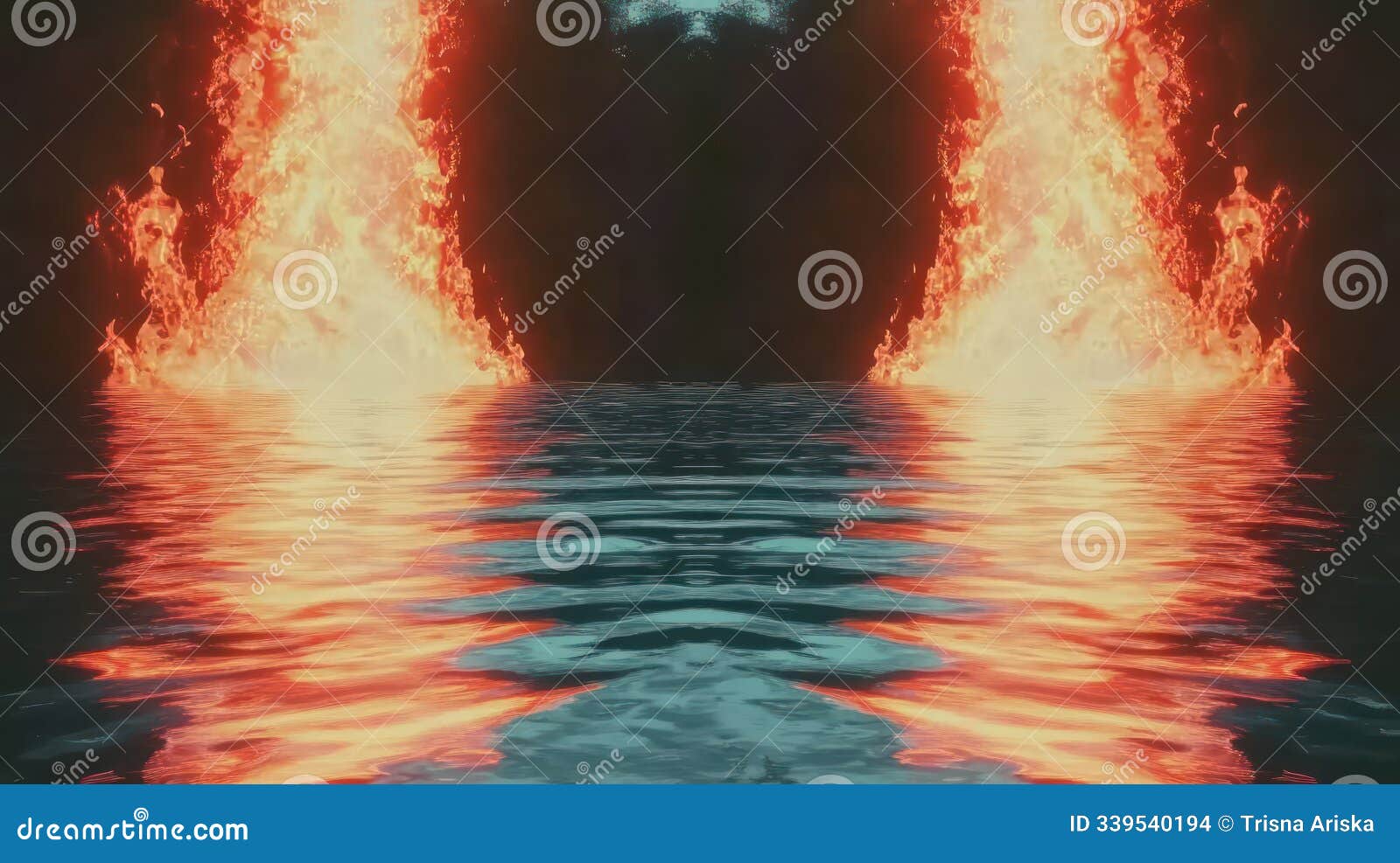 A Surreal Scene of Fire and Water Reflecting Each Other, Creating a ...