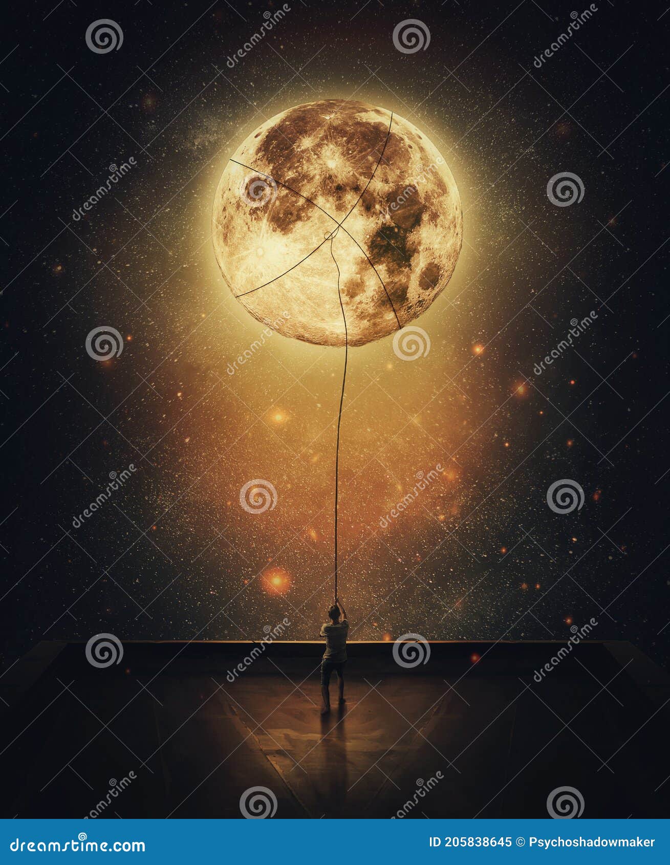 Surreal Scene With A Person Stealing Moon From The Night Sky ...