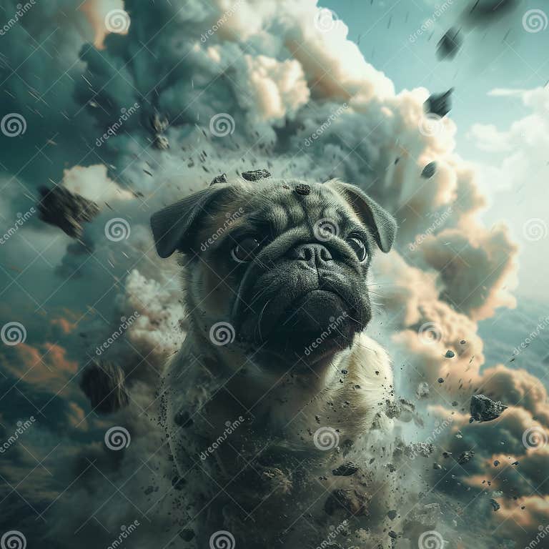 Surreal Scene of a Pug in a Dramatic Sky Stock Illustration ...