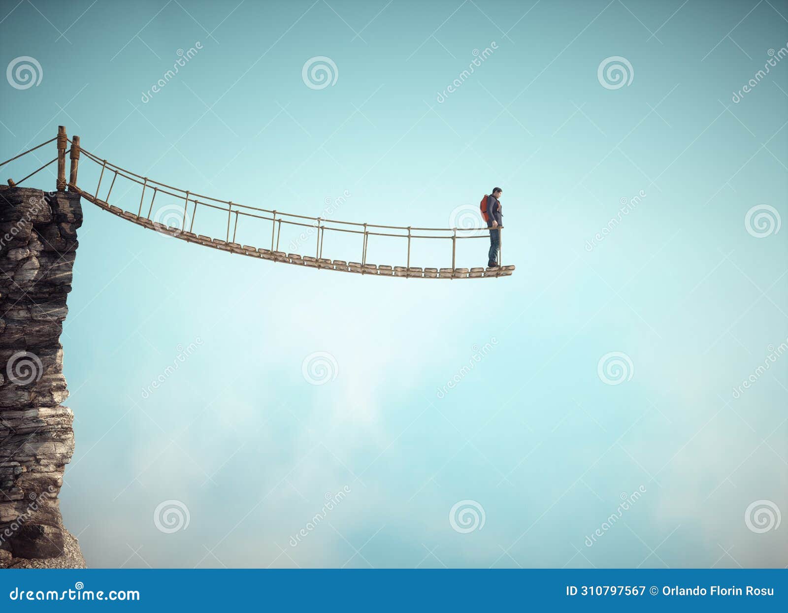 Surreal Scene with a Rope Bridge Cut in Half Suggesting the Concept of ...