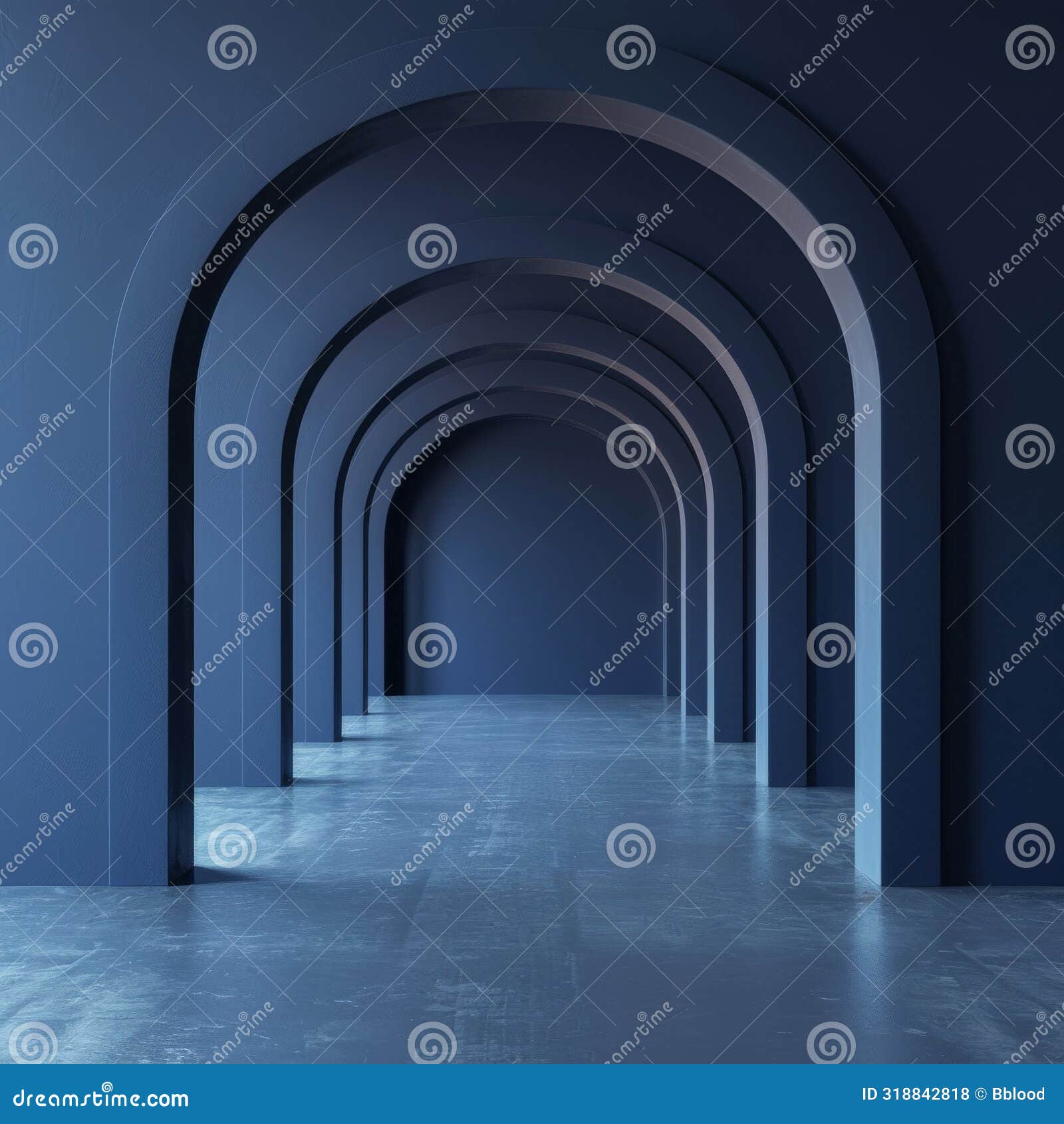 Surreal Sequence of Arches in a Dim Corridor Stock Photo - Image of ...