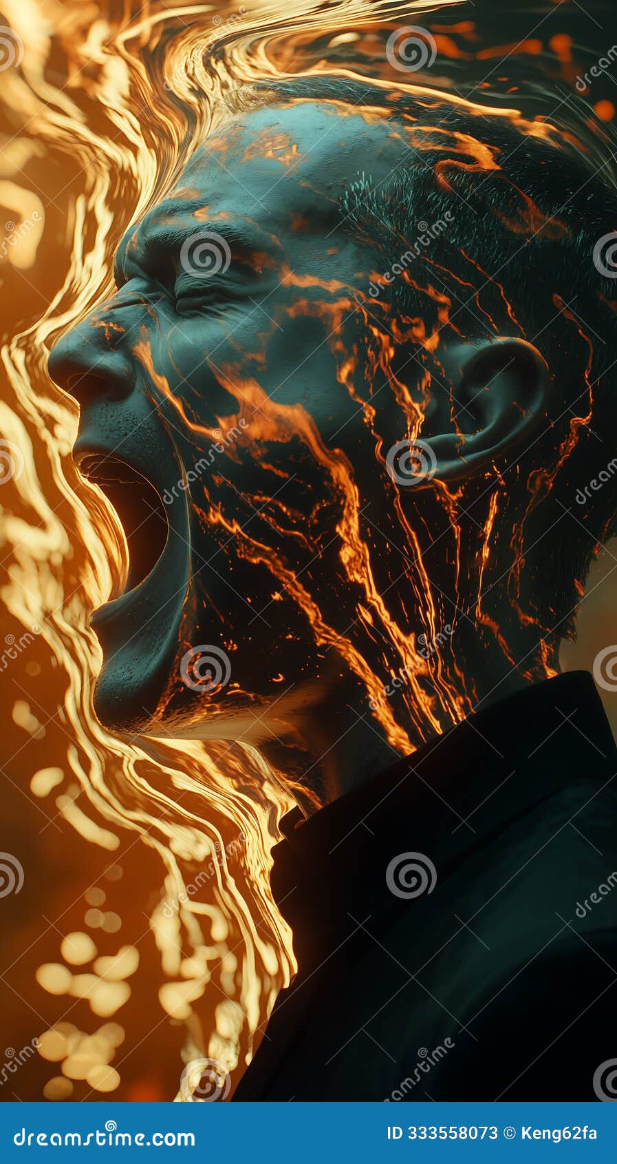 Surreal Side Profile of a Man Engulfed in Fiery Orange and Blue ...