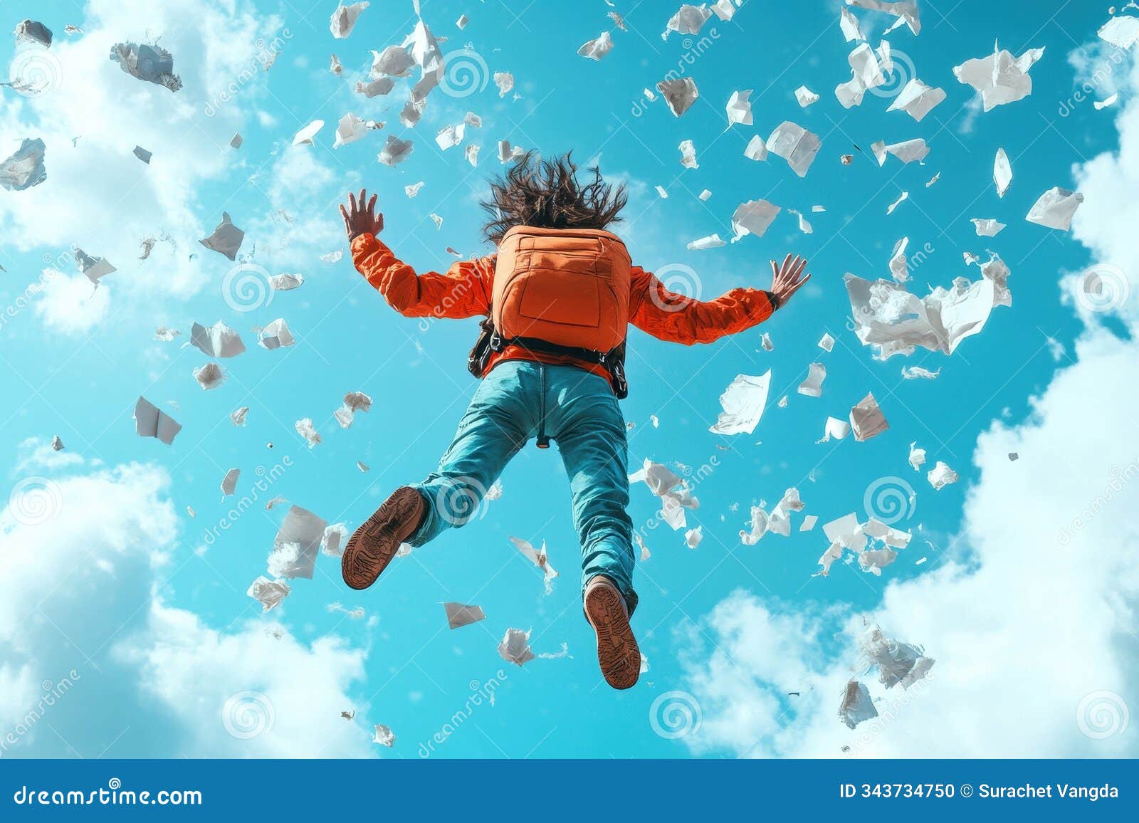 Surreal Skydiving Scene With Torn Paper Textures Royalty-Free Stock ...