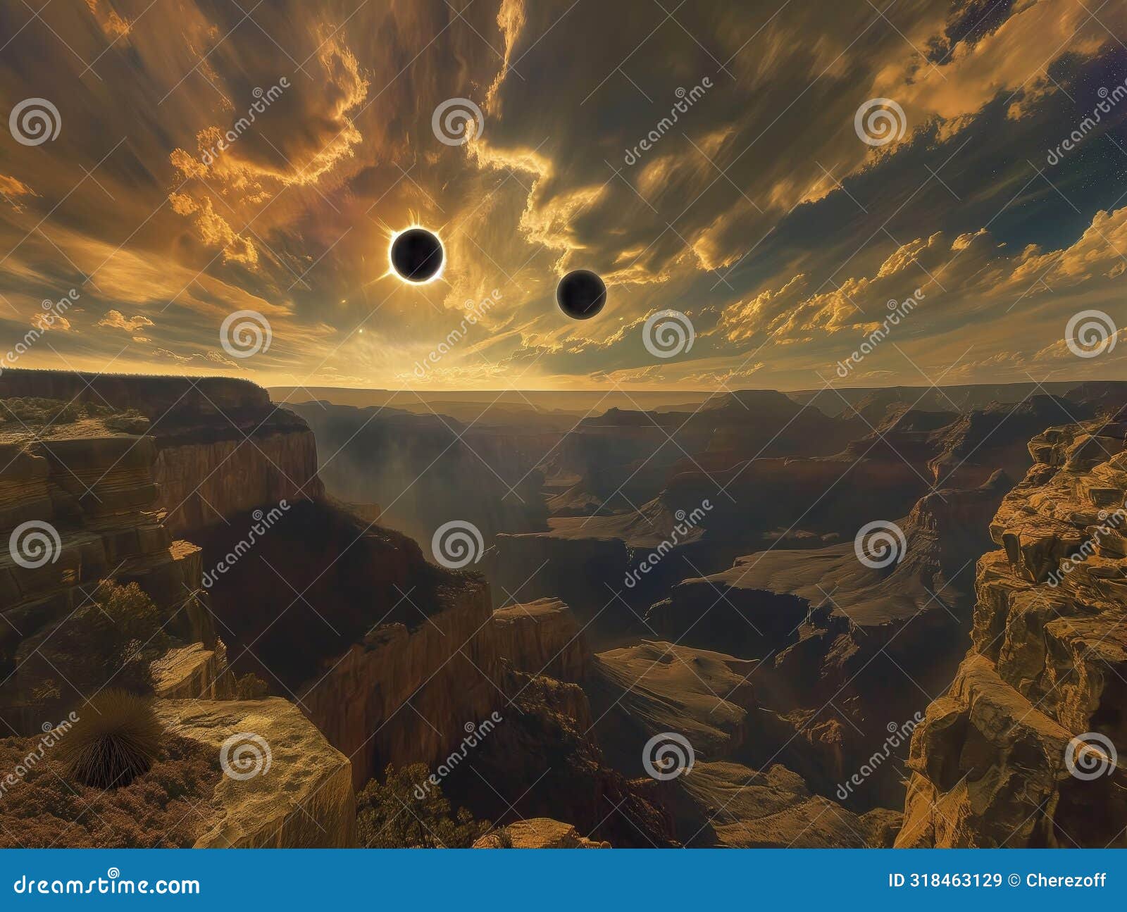 Surreal Solar Eclipse Over Grand Canyon Stock Image - Image of twilight ...