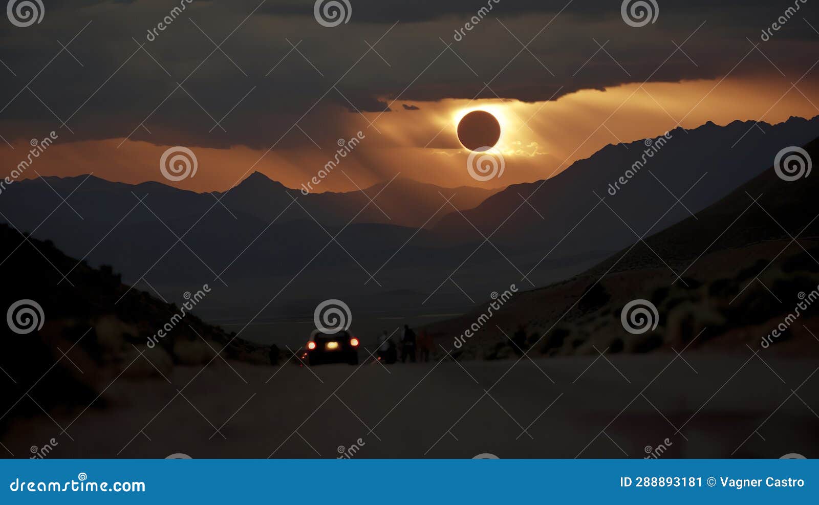 Surreal Solar Eclipse at Sunset Over Mountains. Mystical Eclipse ...