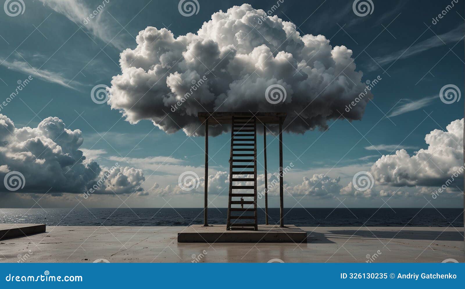 Surreal Staircase Leading To a Floating Cloud Platform Overlooking the ...