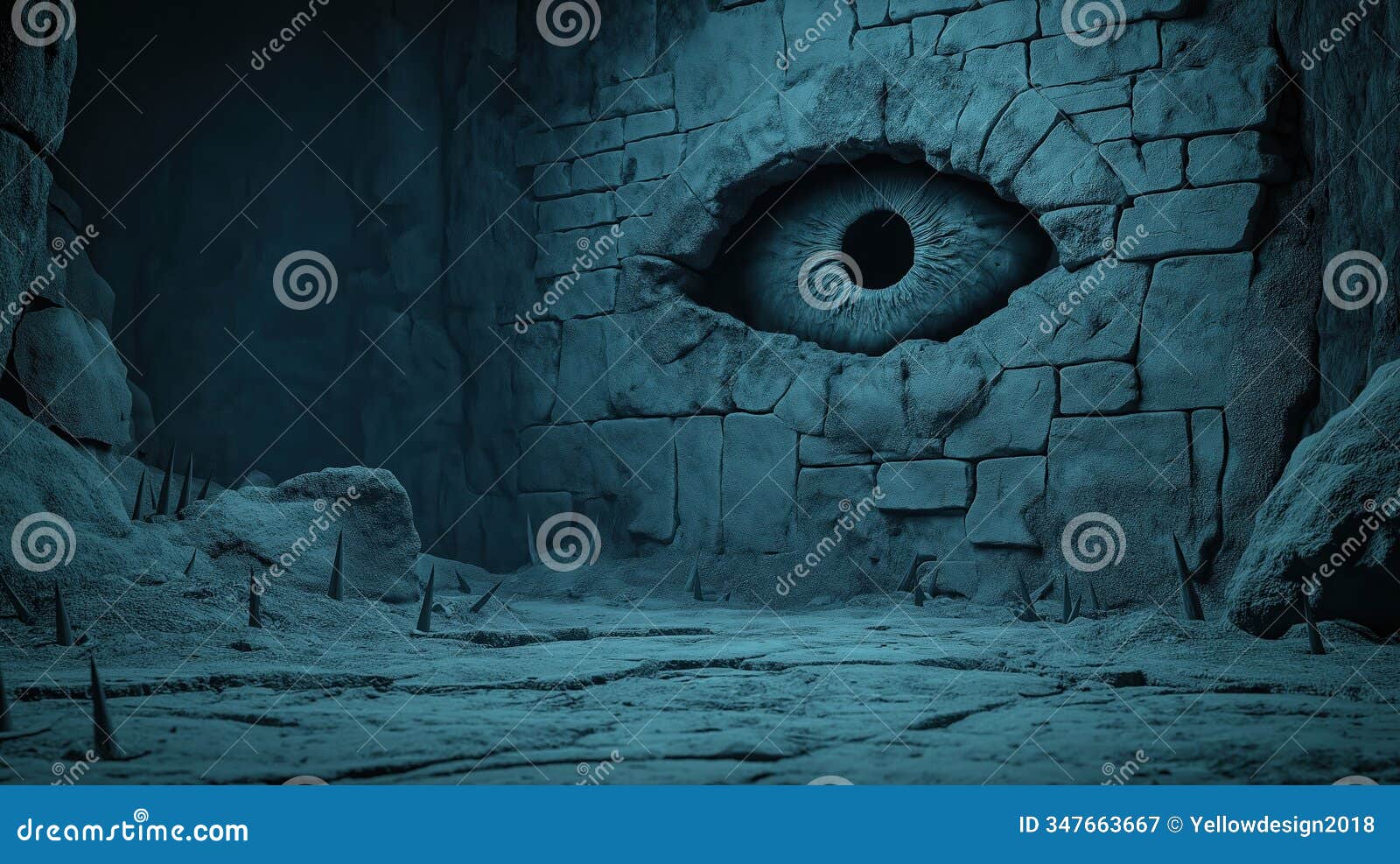 Surreal Stone Wall with Eye in Dim Cave Stock Image - Image of ...