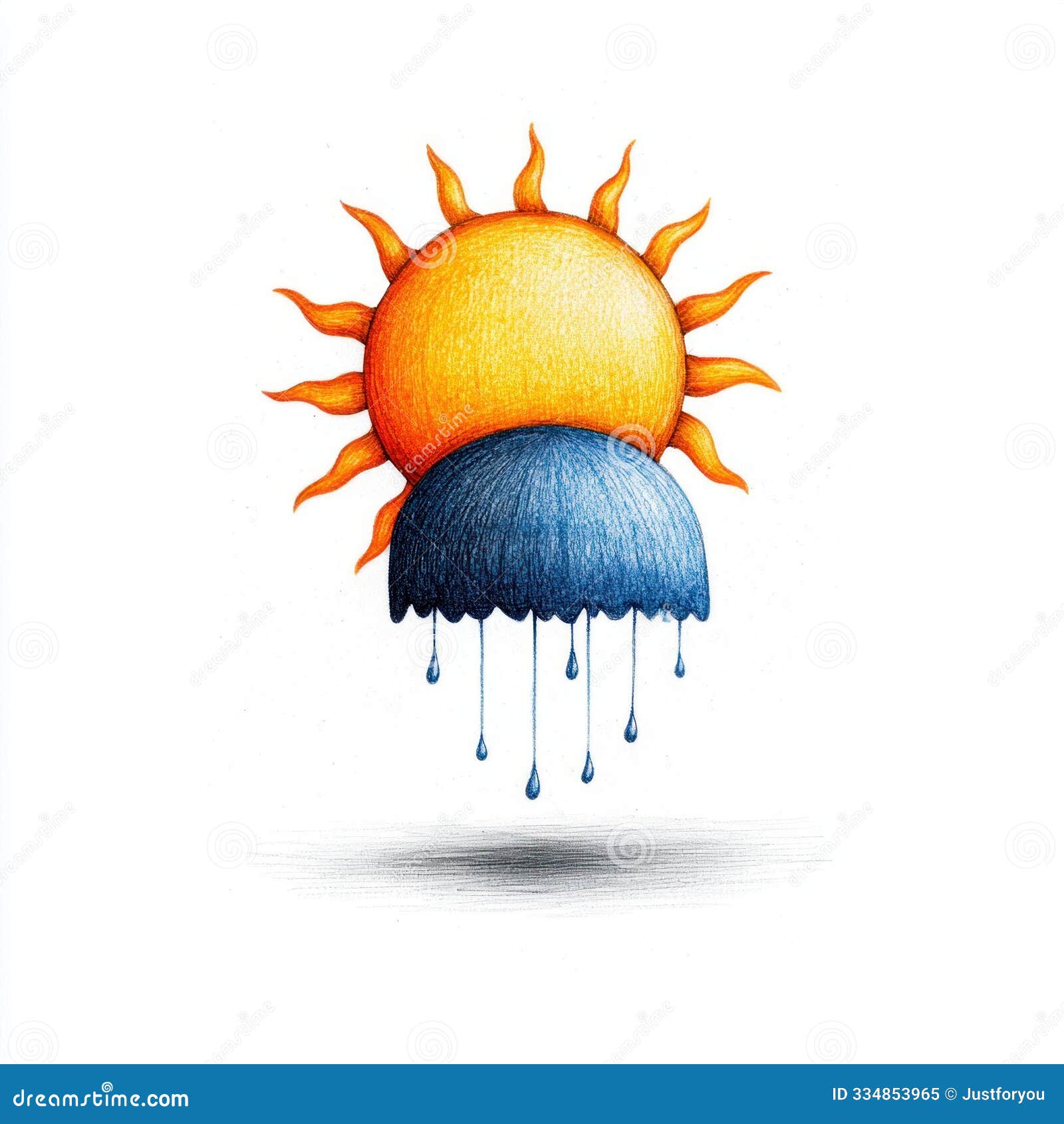 Surreal Sun and Rain Cloud Illustration with Dripping Water Stock ...