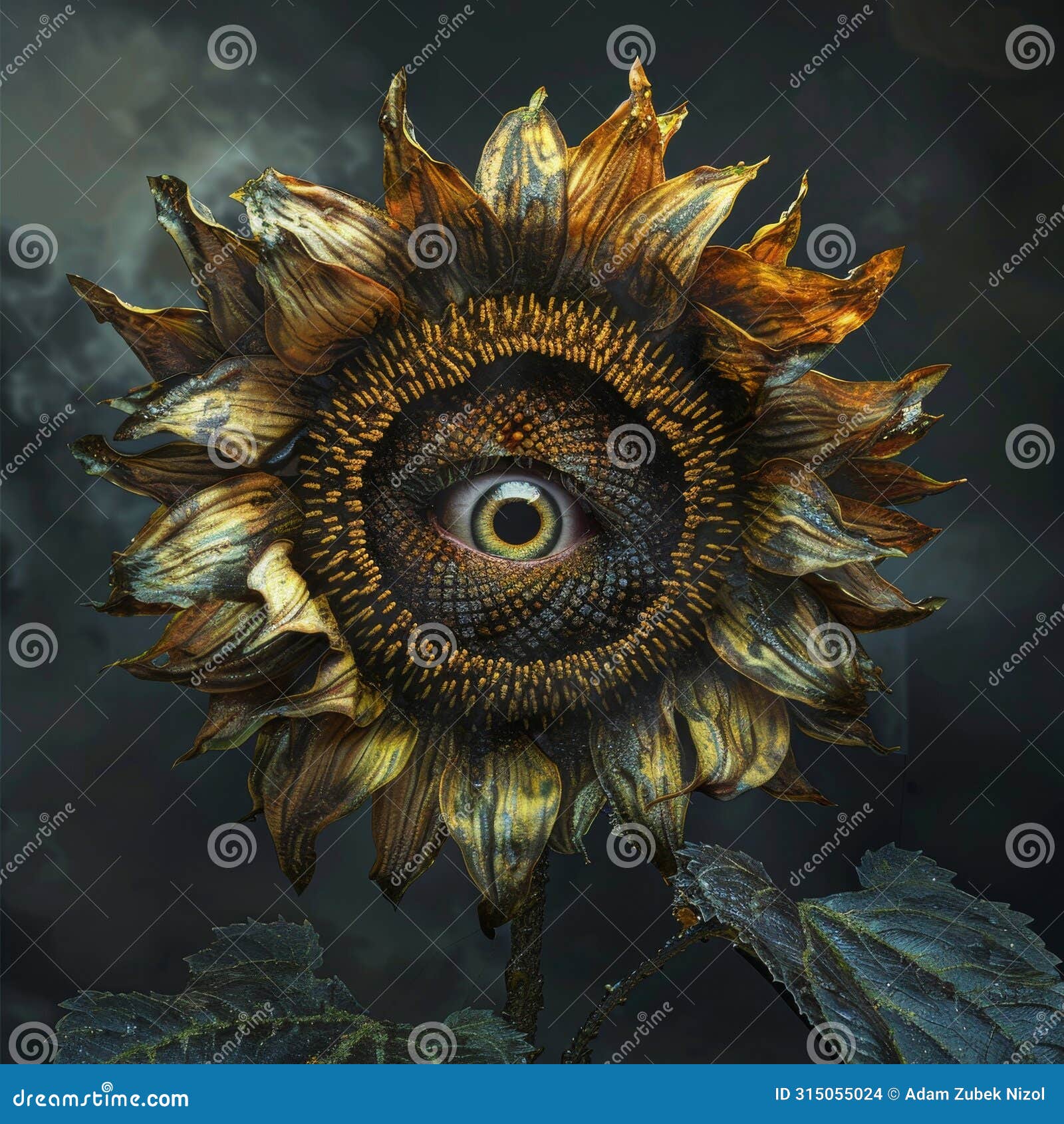 Surreal Sunflower with Human Eye Center Stock Illustration ...