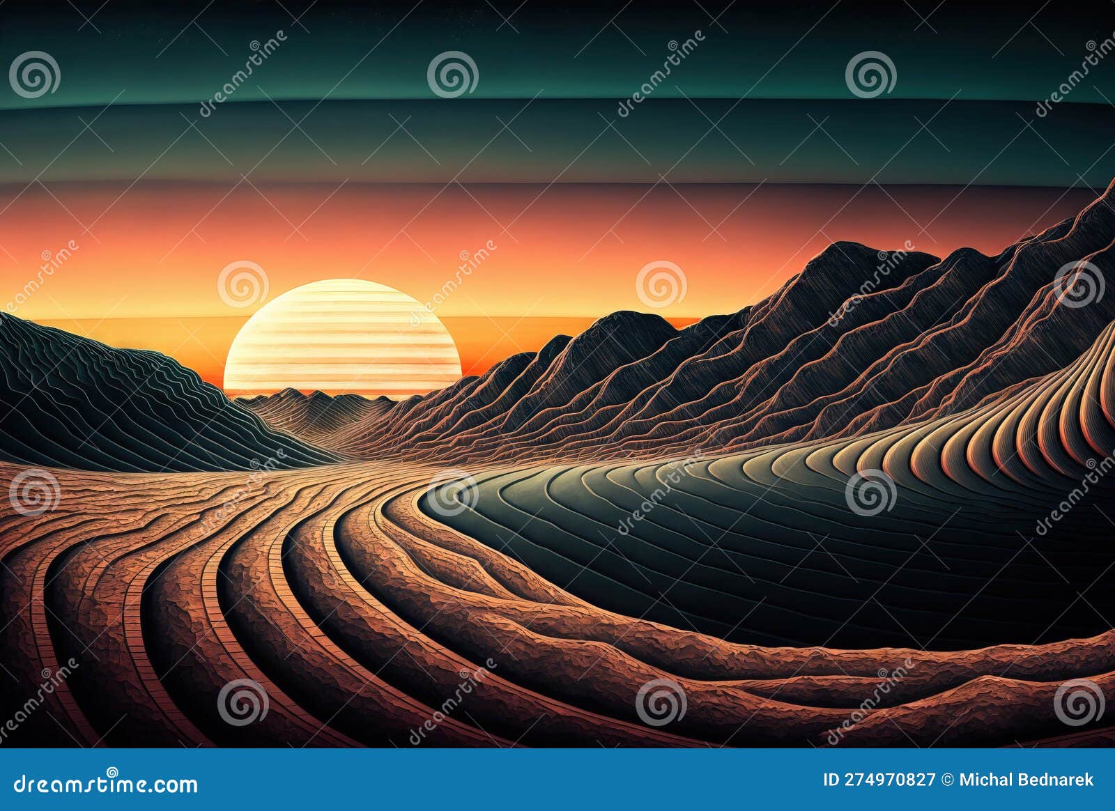Surreal Sunset Landscape, Abstract Generative AI Stock Illustration ...