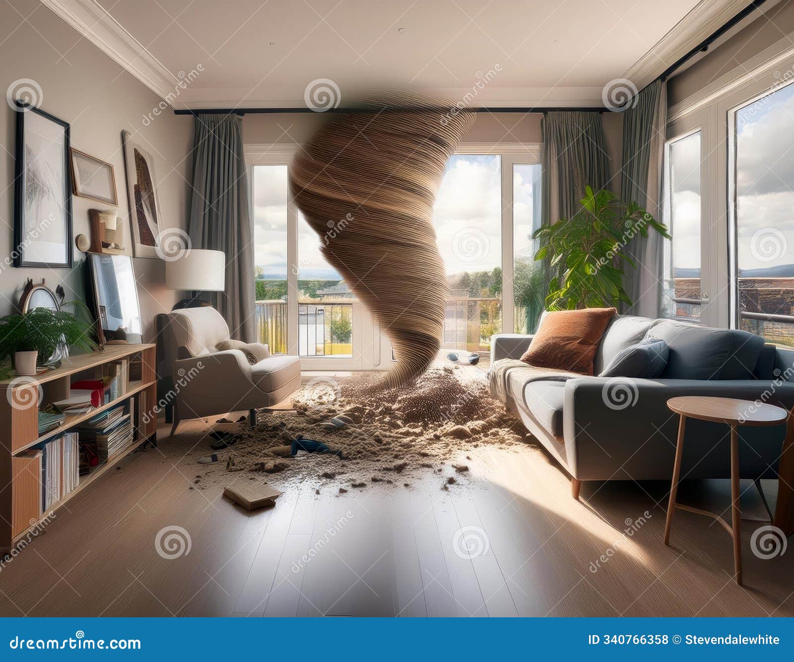 A Surreal Tornado Swirling through a Living Room, Causing Chaos and ...