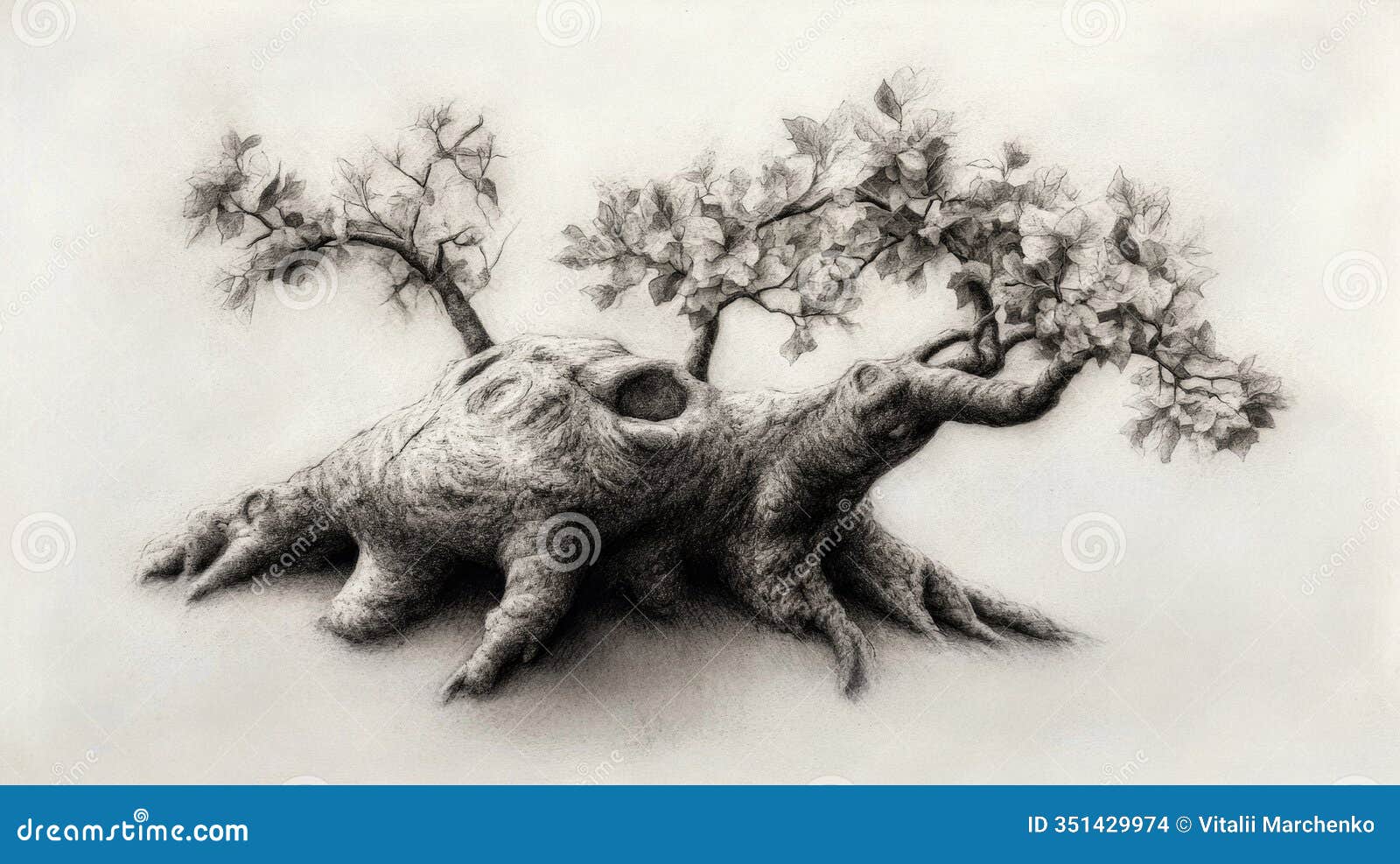 Surreal Tree Creature with Branches and Leaves Emerging from a Roots ...