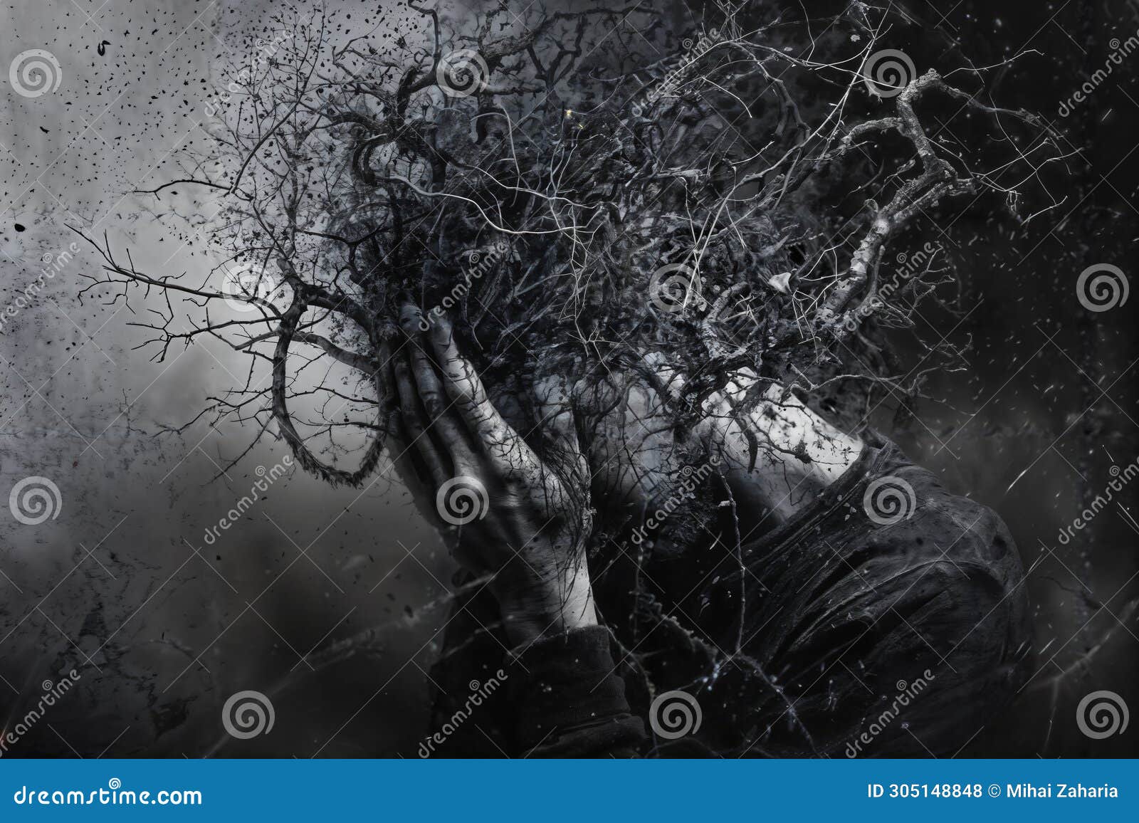 Surreal Tree Head Fusion. Created with Generative AI Stock Illustration ...