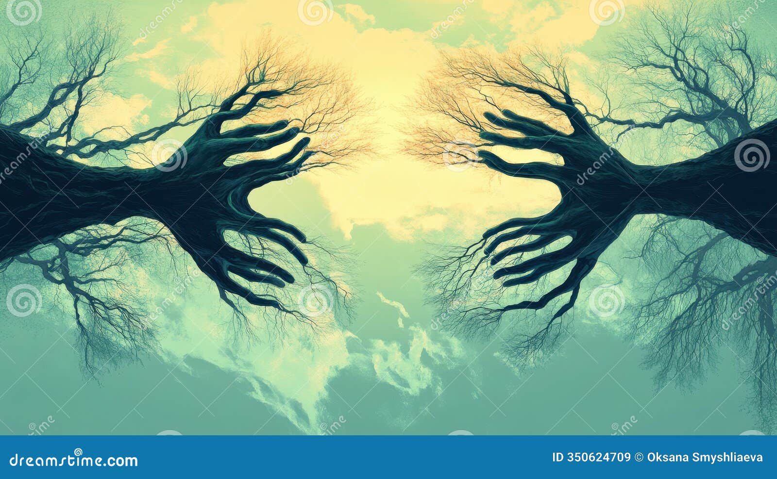 Surreal Trees with Branches Resembling Hands Reaching Out Stock Image ...