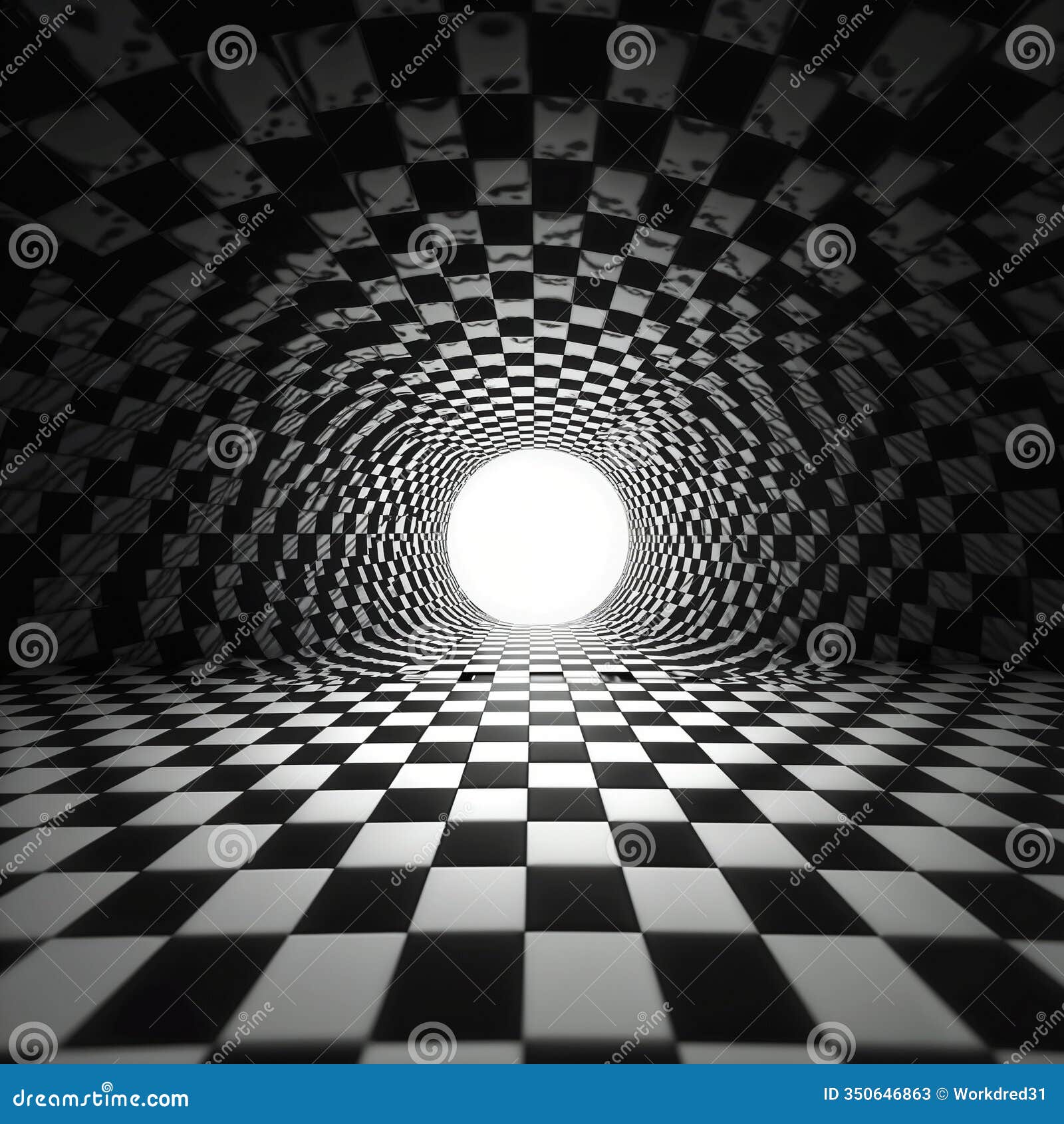Surreal Tunnel with Black and White Checkerboard Pattern Stock ...