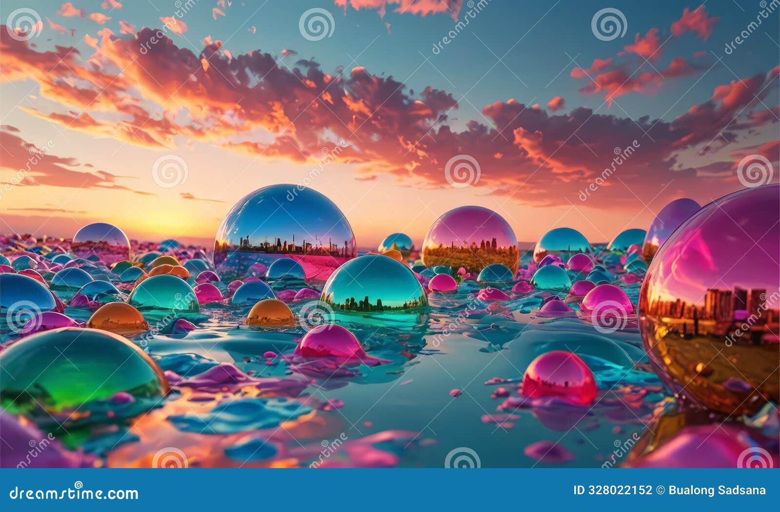 Surreal Underwater Scene Features Multitude Colorful, Spherical Objects ...