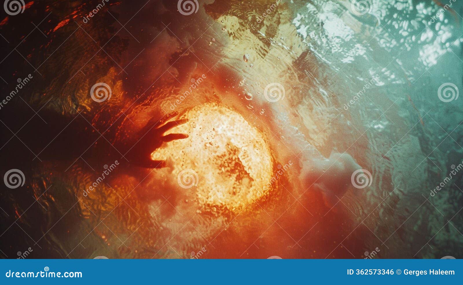 Surreal Underwater Scene with a Hand Reaching for a Glowing Orb of ...