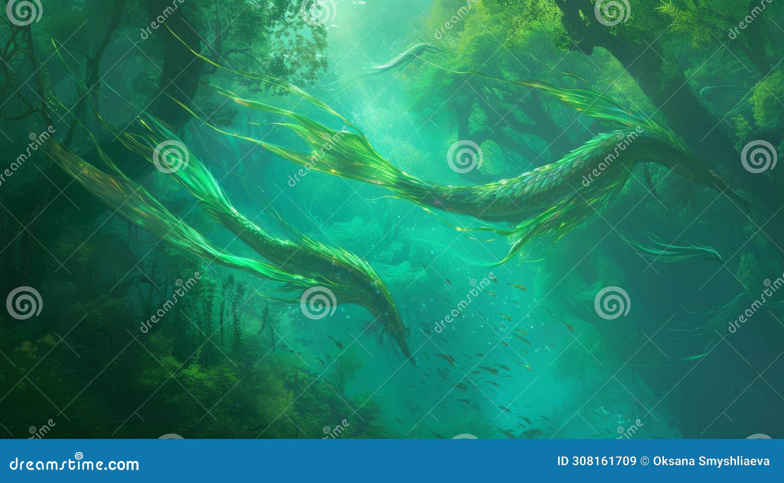 Surreal Underwater Scene with Majestic Aquatic Dragon Creatures Stock ...