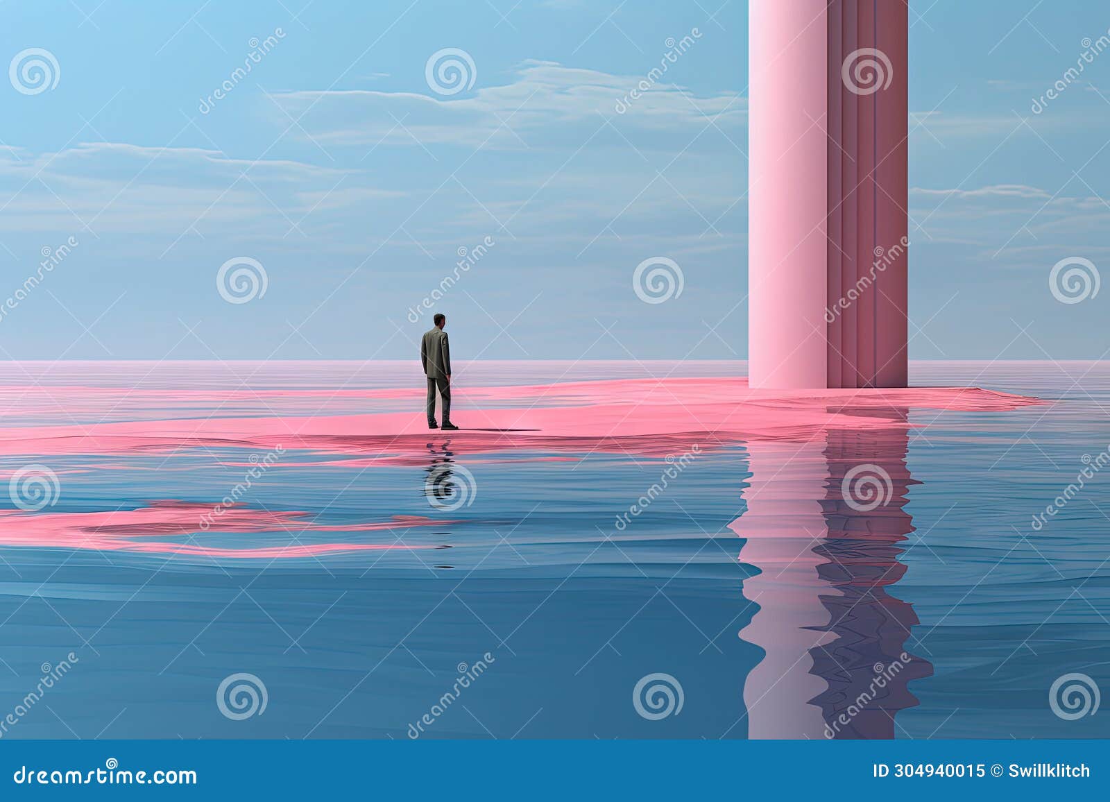 Surreal Vaporwave Landscape with Abstract Architecture Elements on the ...
