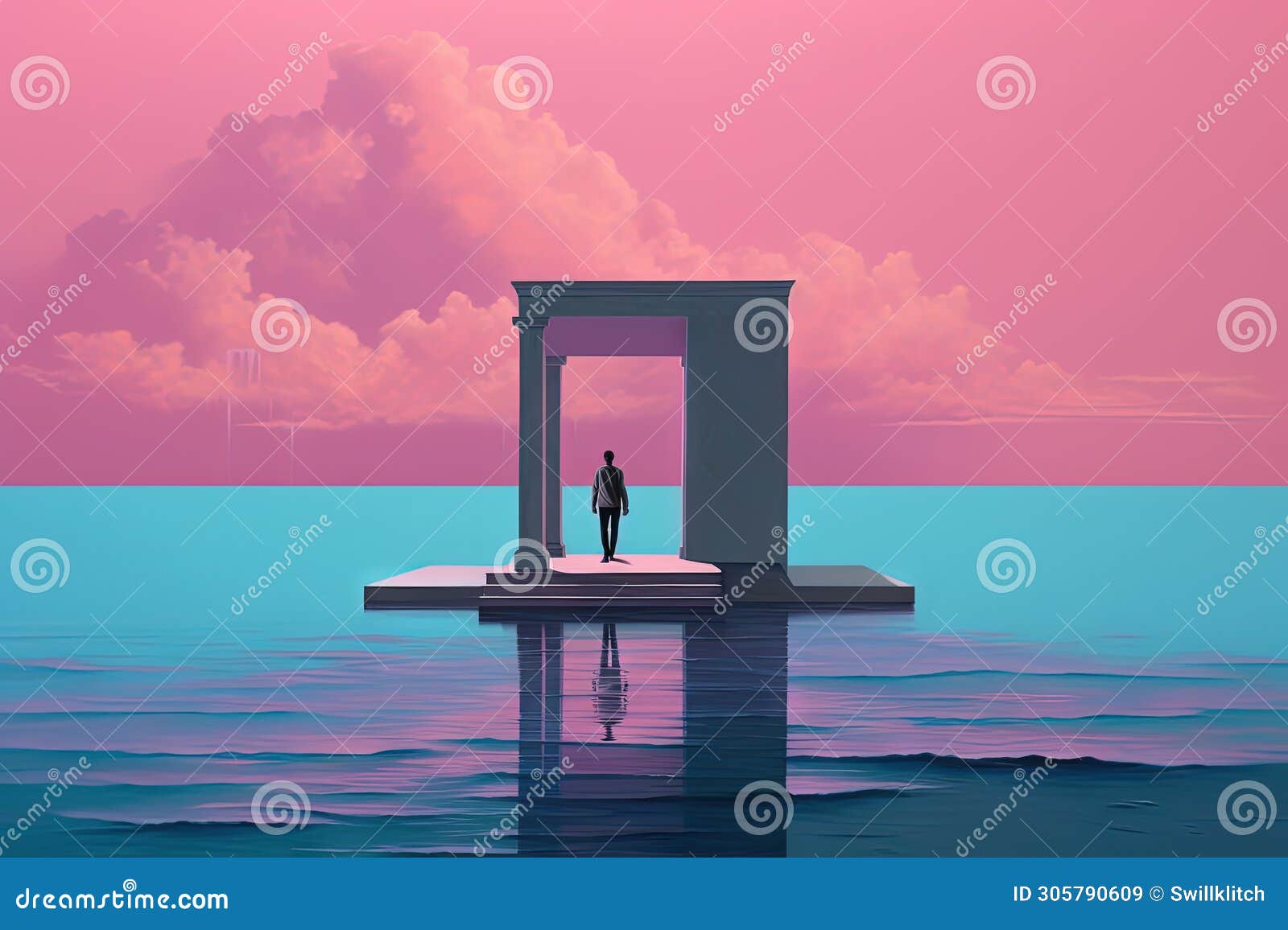 Surreal Vaporwave Landscape with Abstract Architecture Elements on the ...