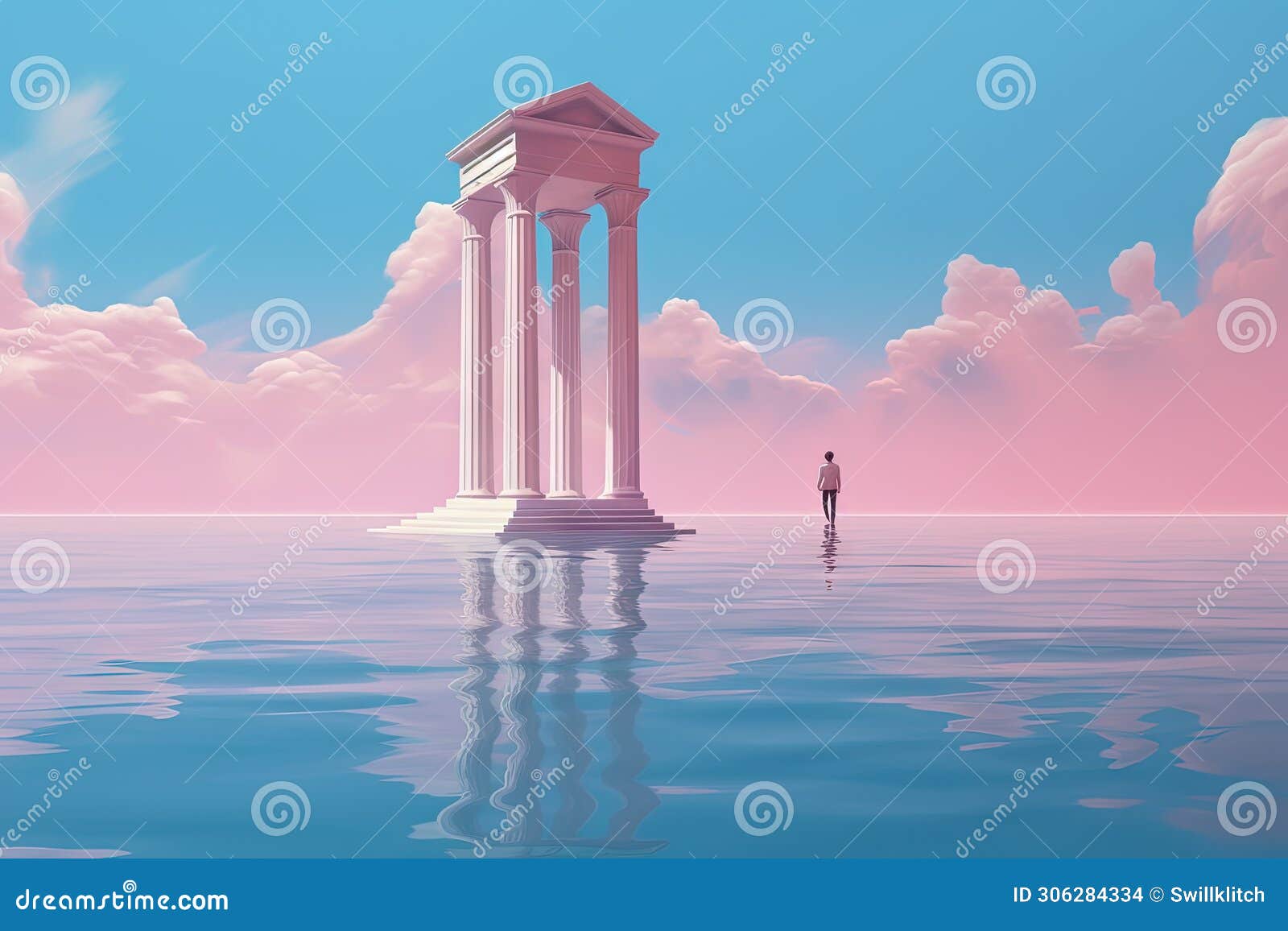 Surreal Vaporwave Landscape with Abstract Architecture Elements on the ...