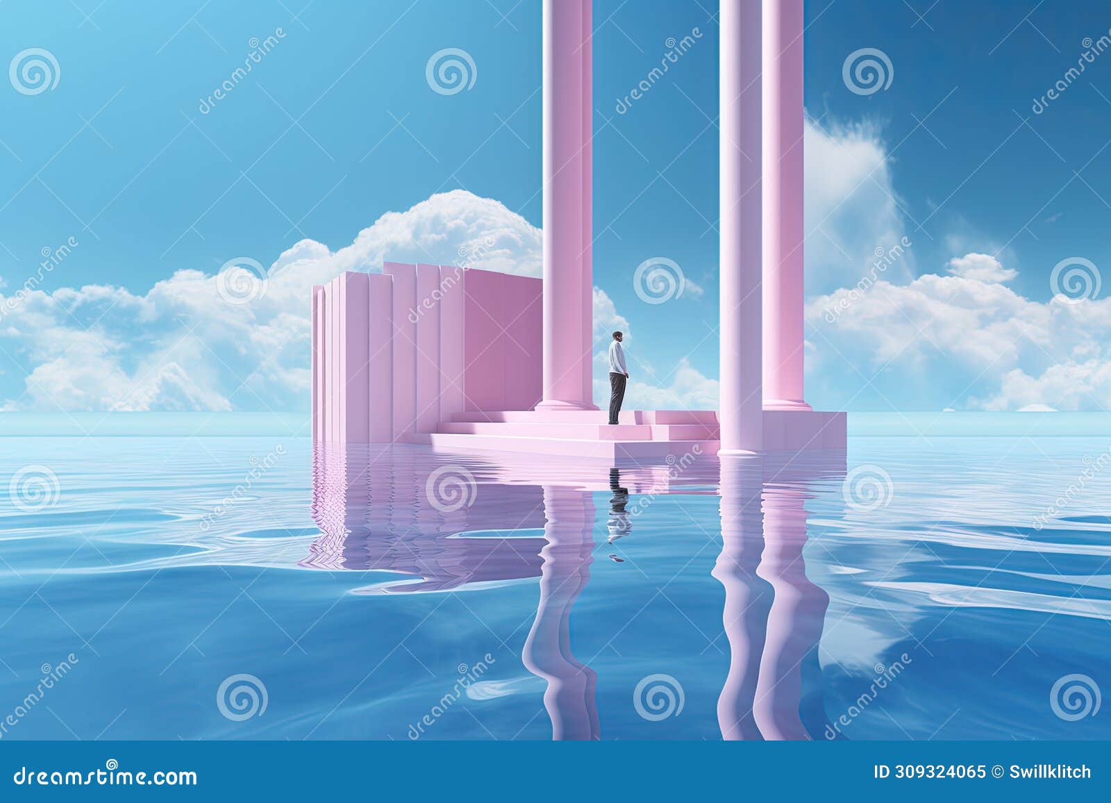 Surreal Vaporwave Landscape with Abstract Architecture Elements on the ...