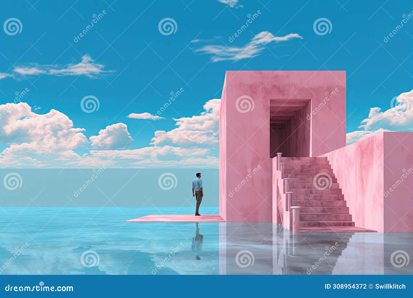 Surreal Vaporwave Landscape with Abstract Architecture Elements on the ...