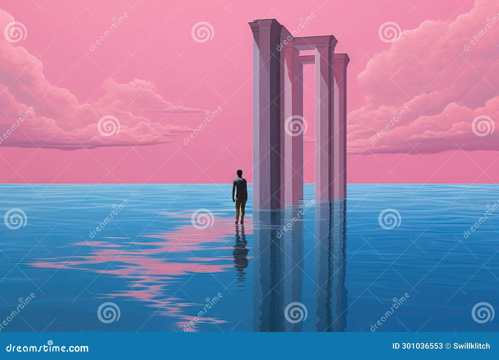 Surreal Vaporwave Landscape with Abstract Architecture Elements on the ...