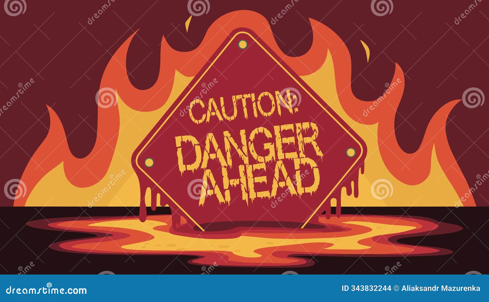Surreal Vision of Melting Warning Sign with Distorted Message. Stock ...