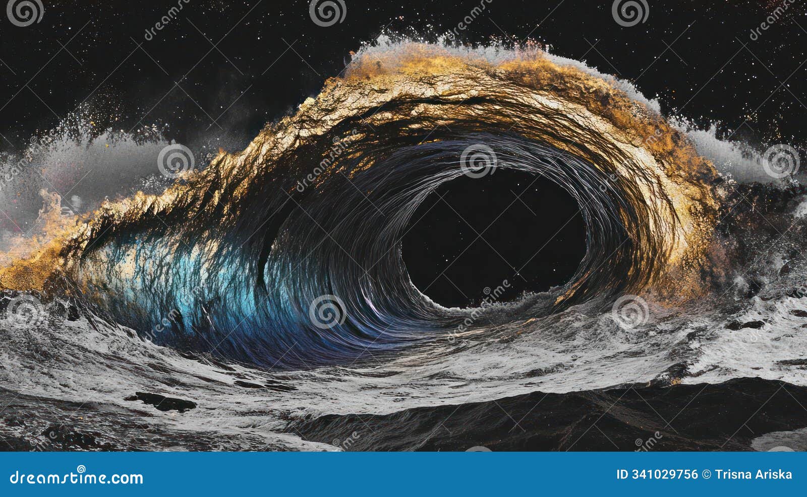 A Surreal Wave Formation with Cosmic Elements, Blending Ocean and Space ...