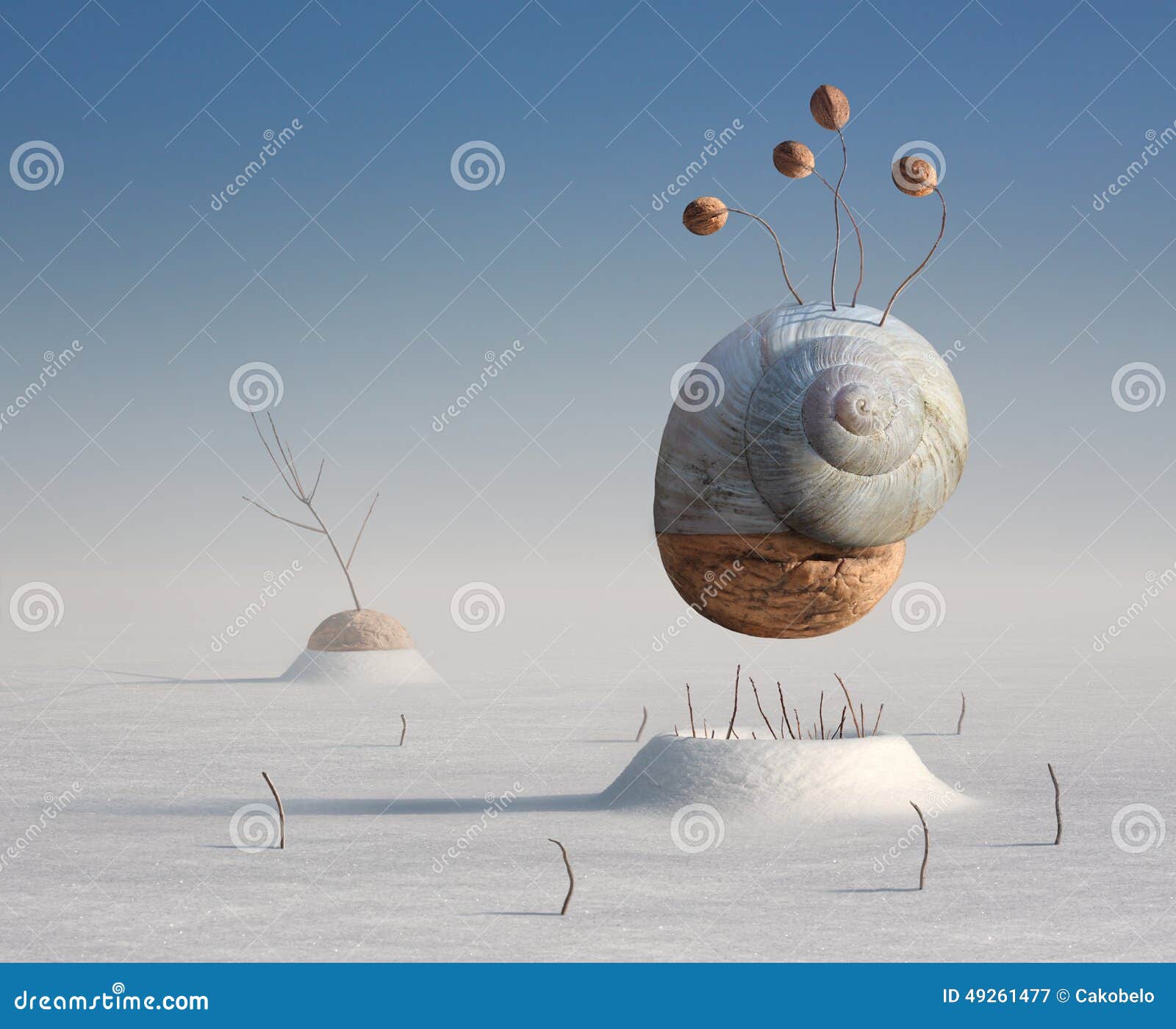 Surreal Winter Artistic Image of a Snail and Walnut Stock Illustration ...