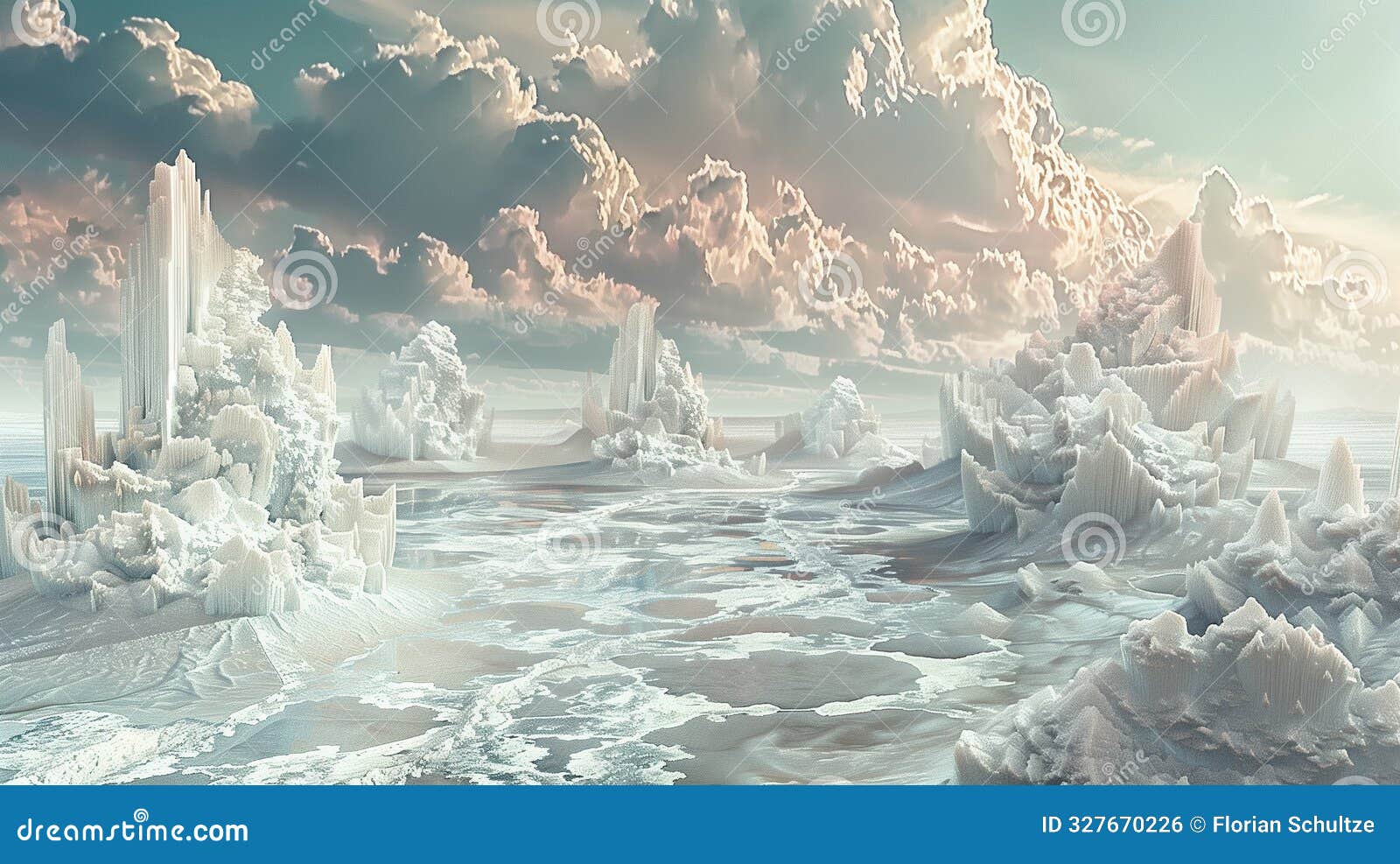 Surreal Winter Landscape with Crystalline Structures Stock Illustration ...