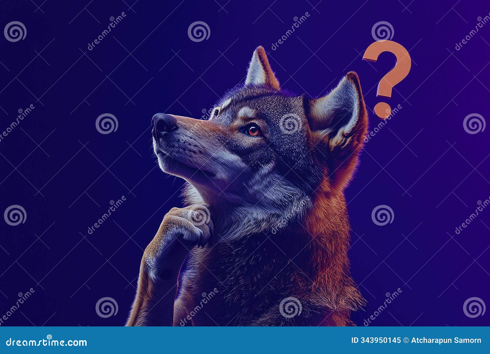 Surreal Wolf Pondering with Question Mark in Vibrant Background Stock ...