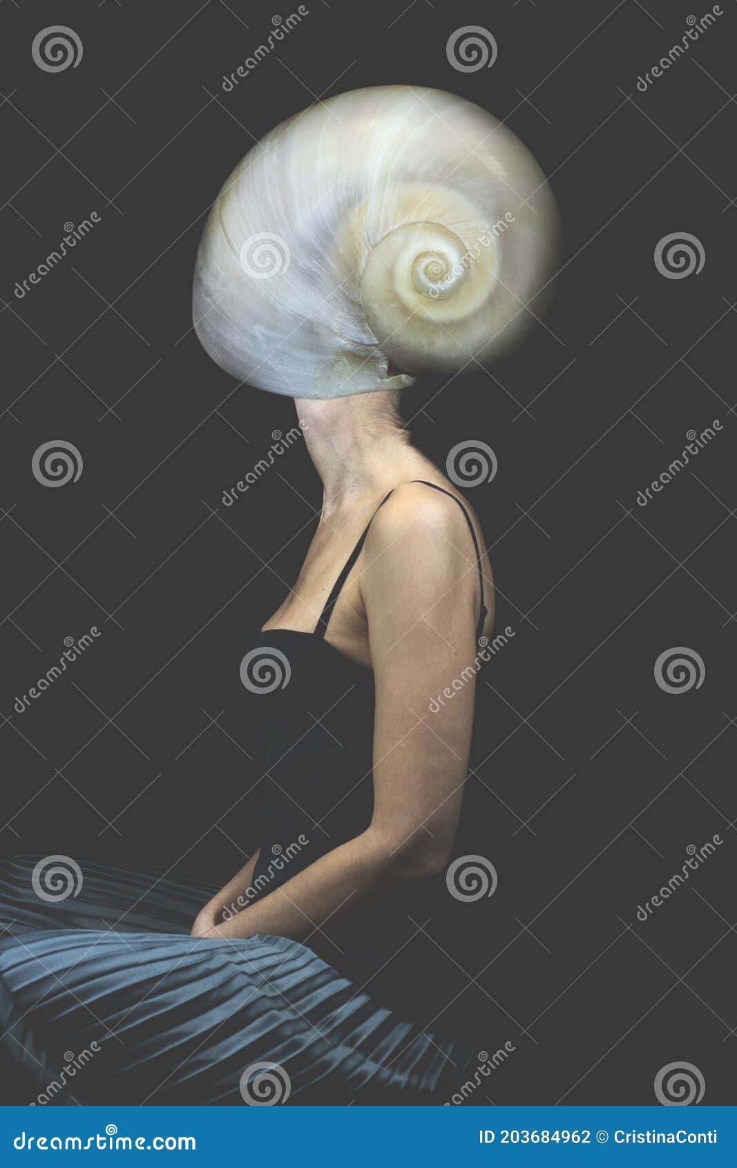 Surreal Woman with a Shell that Wraps Her Face Stock Photo - Image of ...
