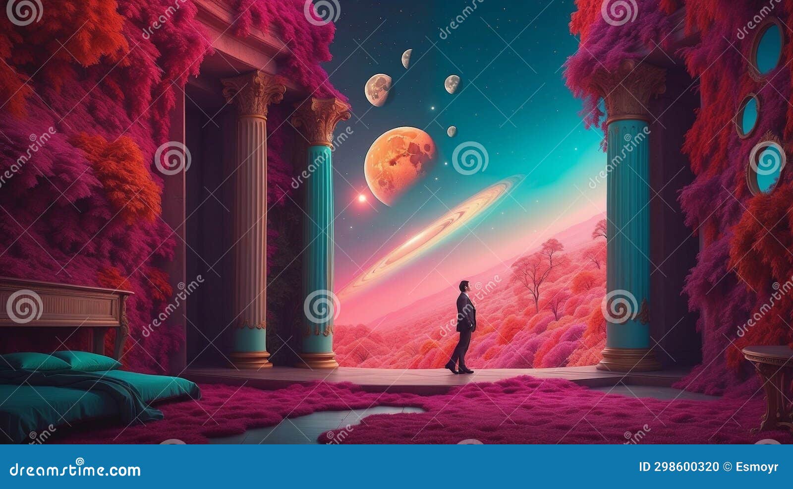 Vibrant Minimalist Landscape, Colorful Surrealism Stock Photo - Image ...