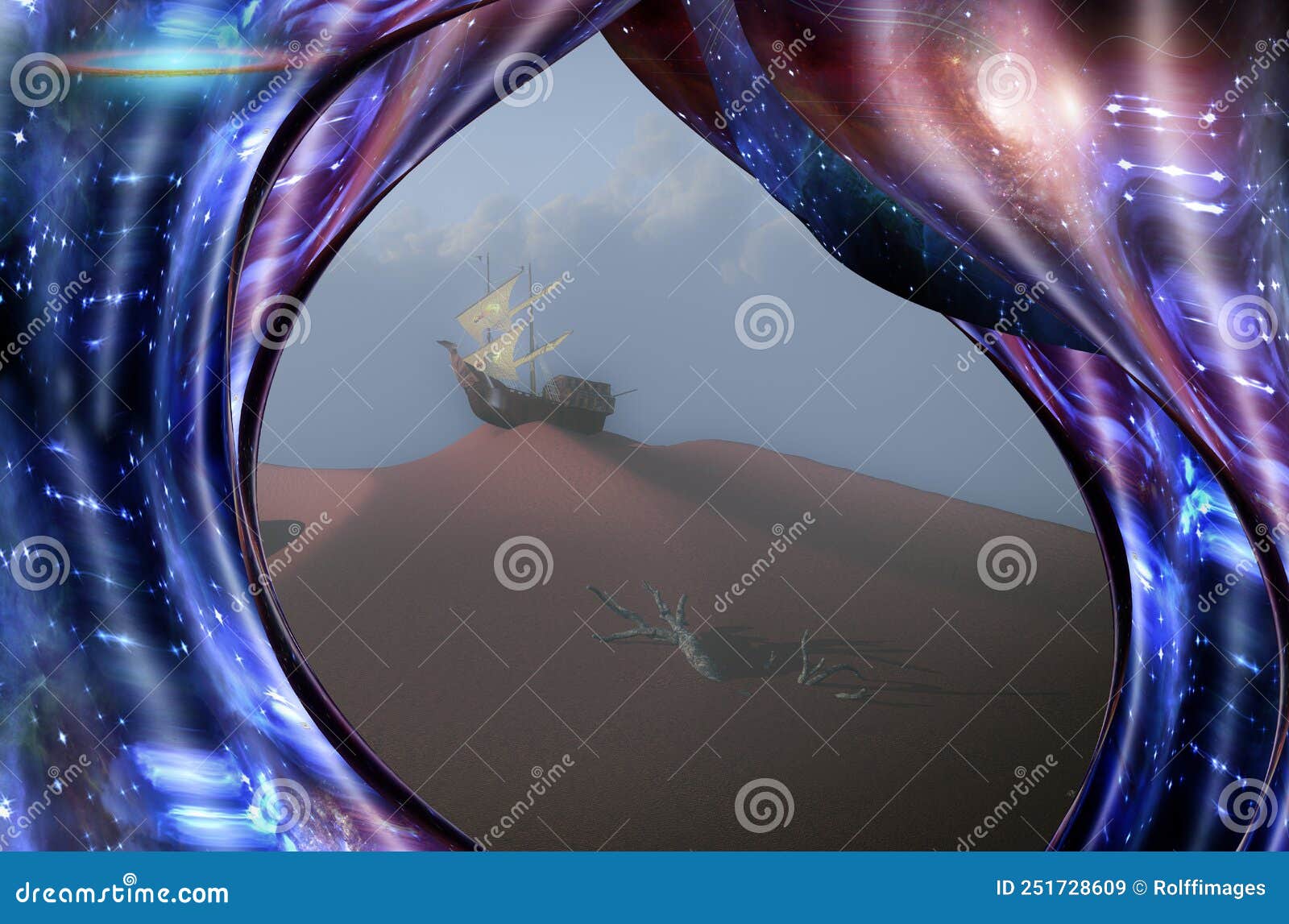 Desert ship surrealism stock illustration. Illustration of creative ...