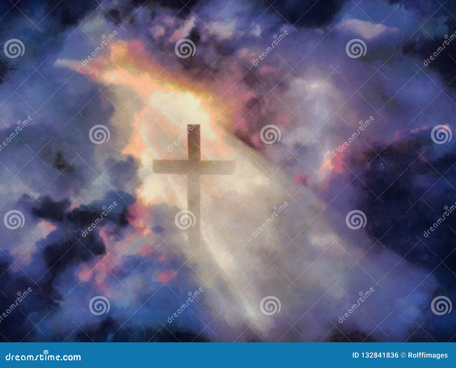 Christian Cross in Dramatic Clouds Stock Illustration - Illustration of ...