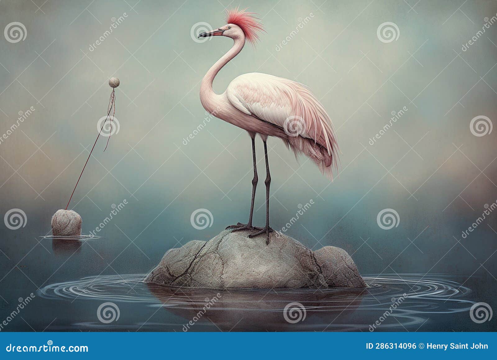 Surrealism: Flamingo with Peacock Feathers on Floating Rock Stock ...