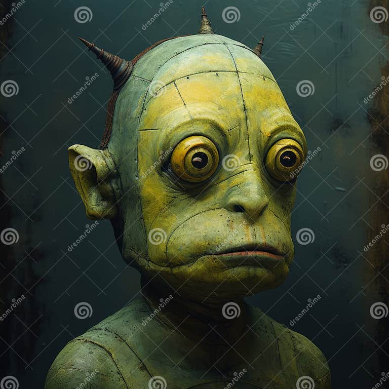 Surrealism Minimalism Yellow Ogre Humanoid Sculpture By Craig Mullins Stock Illustration