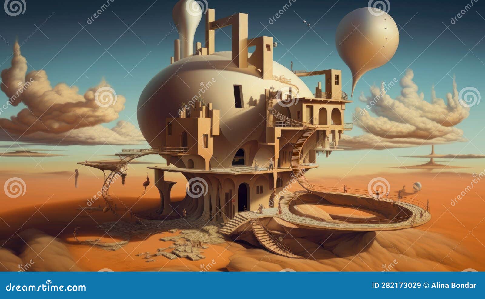 A Surrealist Work of Art Showing an Unusually Shaped Space with ...